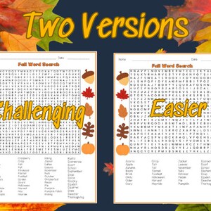 Fall Word Search Printable Fall Activity Fall Party Game Fall ...