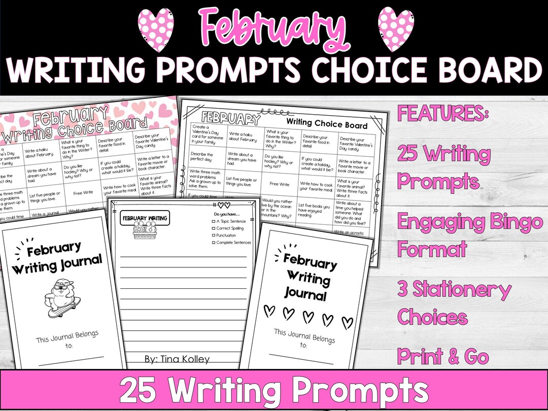 February Writing Prompts Choice Board, Homeschool Printable (digital ...