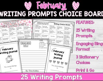 Monthly Writing Prompts for Kids, Choice Boards Printables, Daily ...