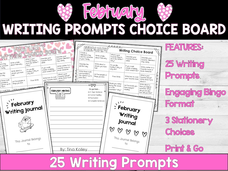February Writing Prompts Choice Board, Homeschool Printable (digital ...