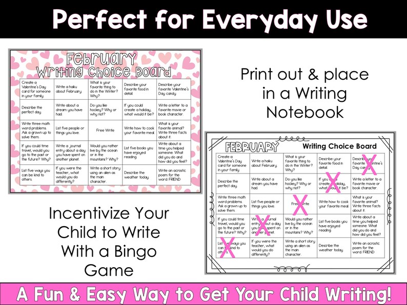 February Writing Prompts Choice Board, Homeschool Printable (digital ...