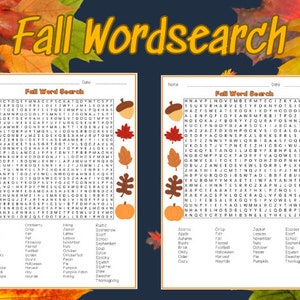 Fall Word Search Printable Fall Activity Fall Party Game Fall ...