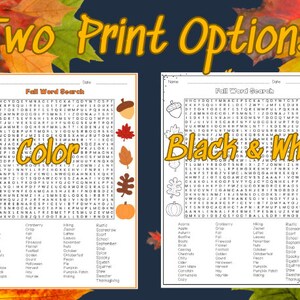 Fall Word Search Printable Fall Activity Fall Party Game Fall ...