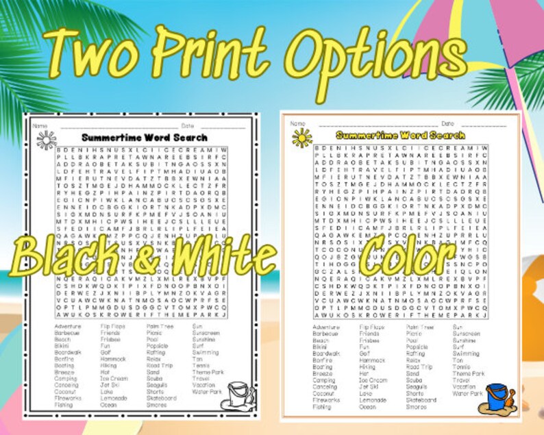 Summer Word Search Printable Summer Games Summer Activities for Adults ...