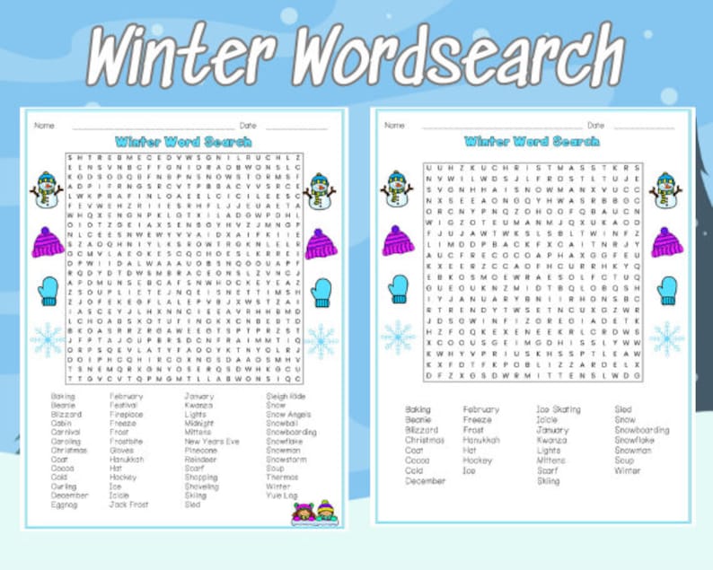 Winter Word Search Game, Kids & Adults Activity (printable) - Etsy
