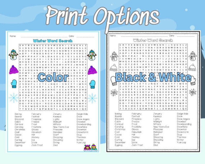 Winter Word Search Game, Kids & Adults Activity (printable) - Etsy