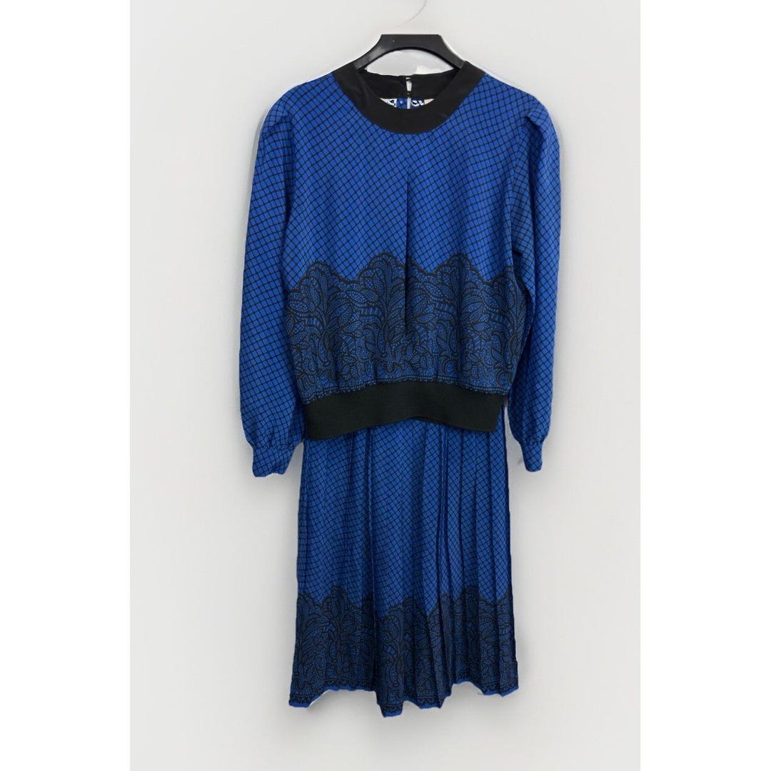 Vintage Andrea Gayle Blue Two Piece Pleated Skirt and Top Women's 10 ...