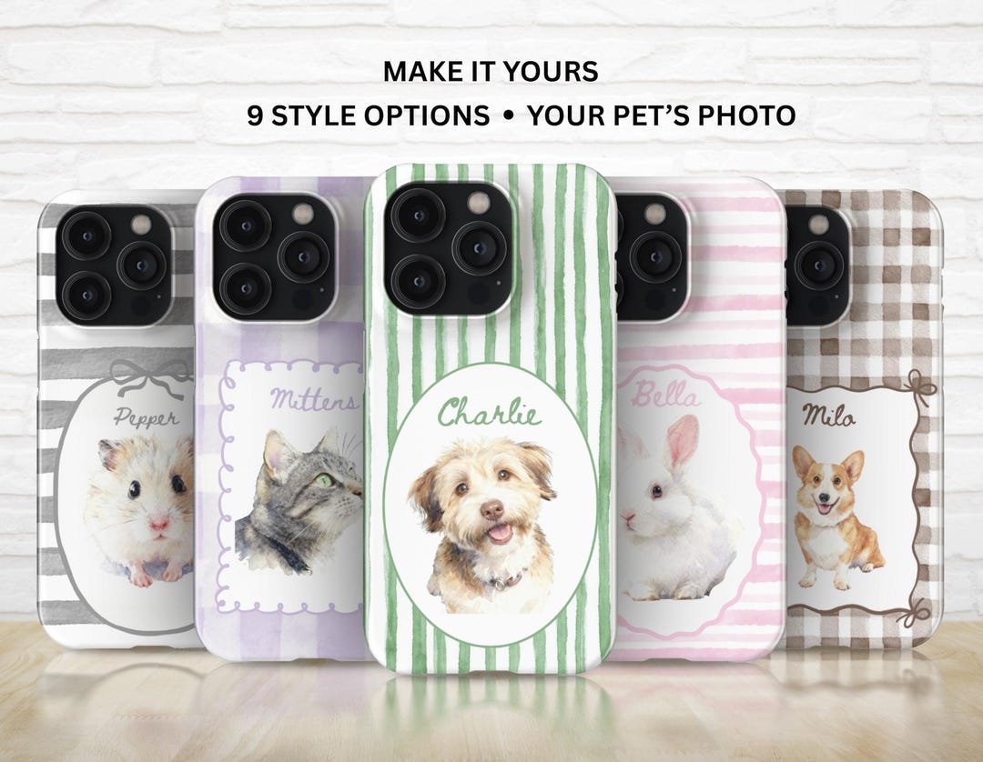 Custom Pet Case, Stripe Personalized Pet Portrait Phone Case, Phone ...