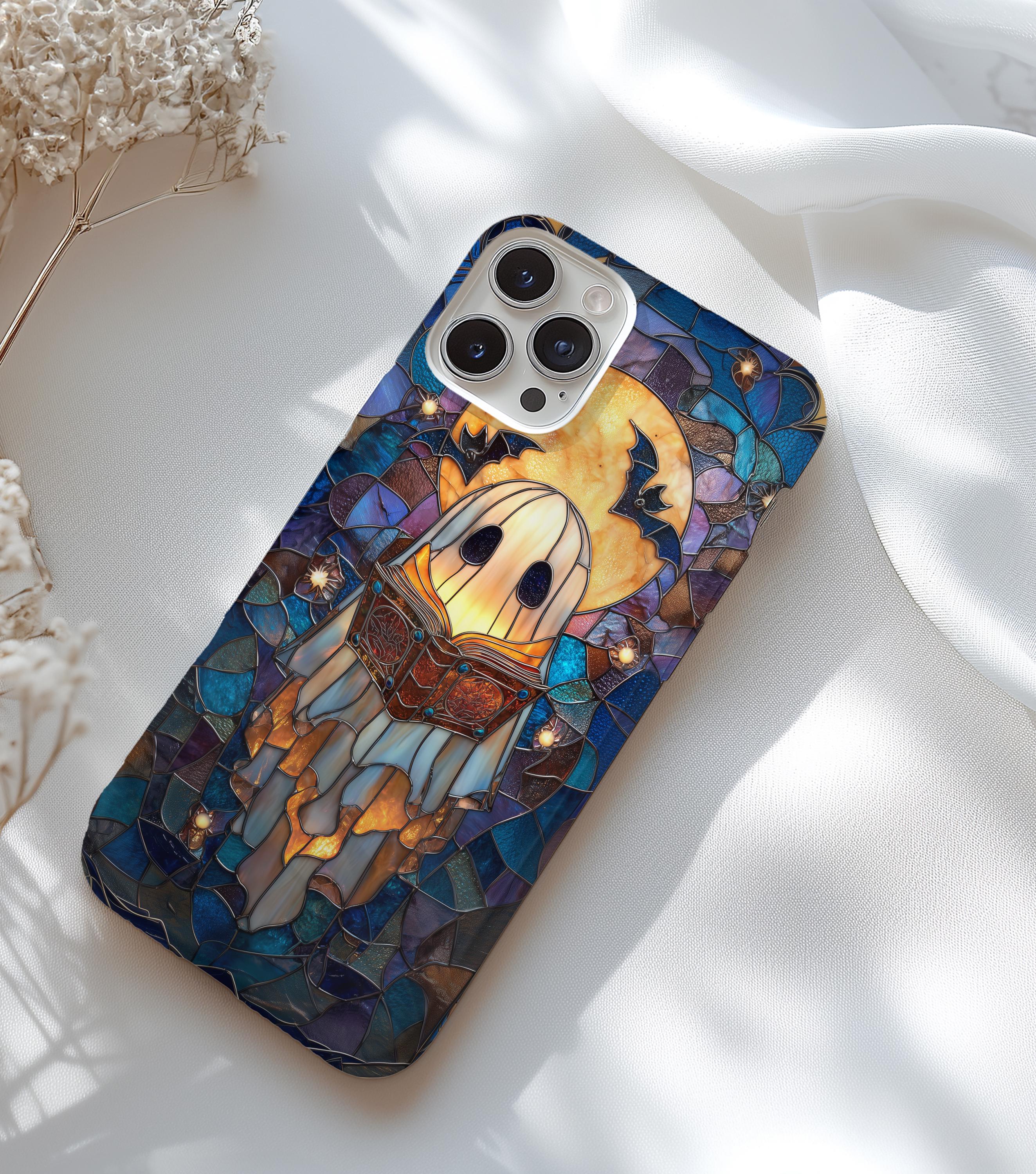 Faux Stained Glass Ghost Phone Case – Halloween Ghost Reading Book ...