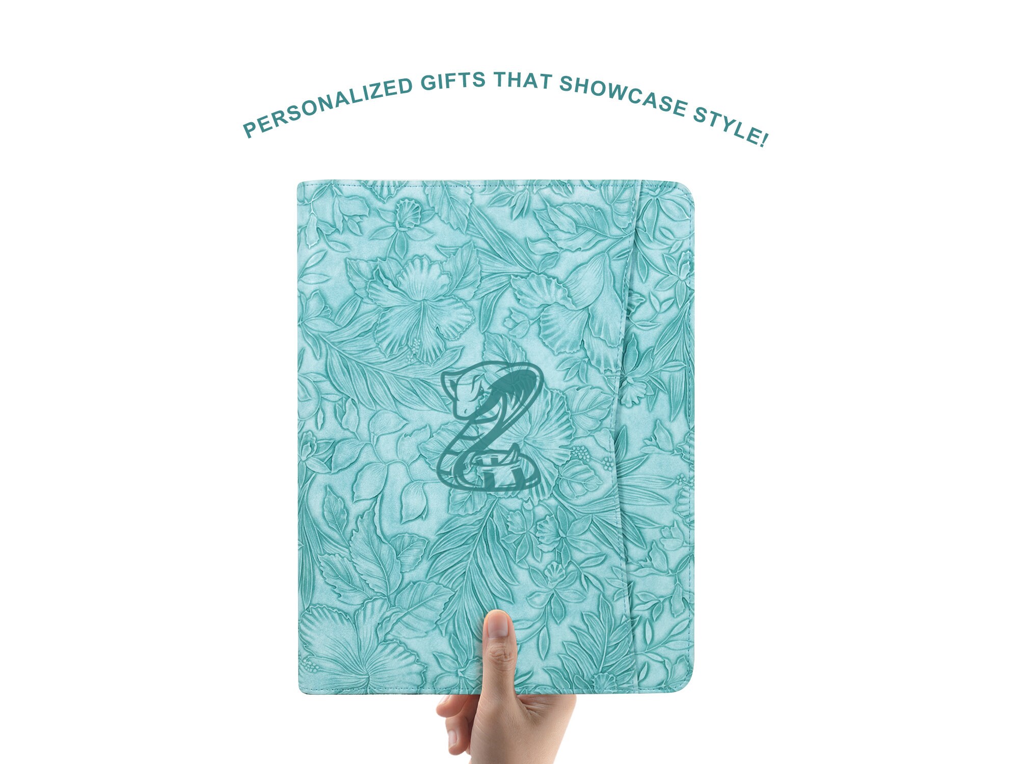 Embossed Baby Blue Leather Portfolio With Zipper,a4 Monogrammed ...