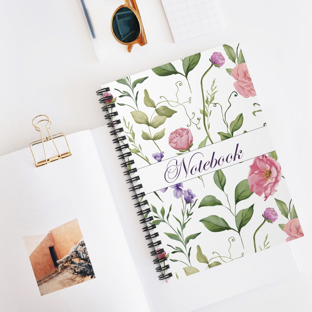 Spiral Notebook With Ruled Lines, Floral Design With 118 Pages, Notepad ...