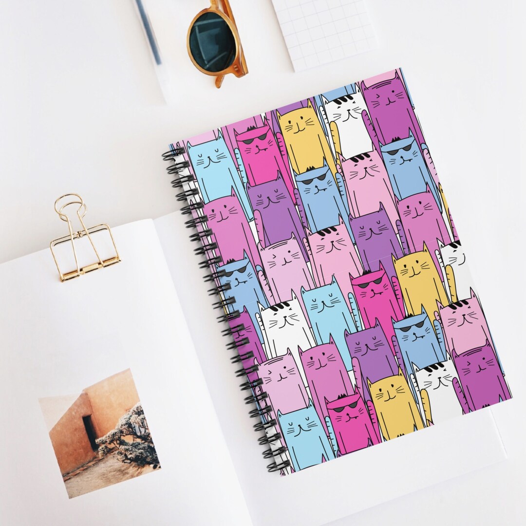 Spiral Notebook With Ruled Lines, Cute Cats Design Workbook With 118 ...