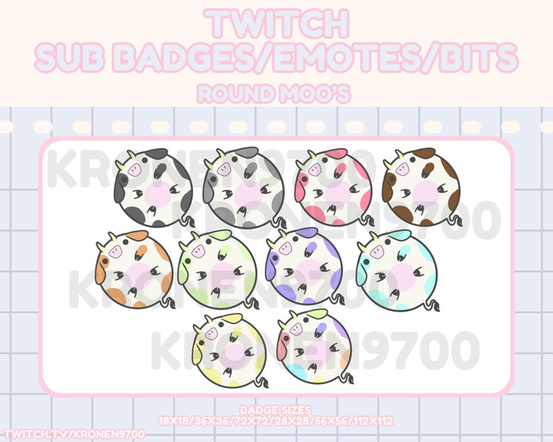 Kawaiicow Theme Twitch Sub Emotes Badges 112x112 56x56 28x28 72x72 ...