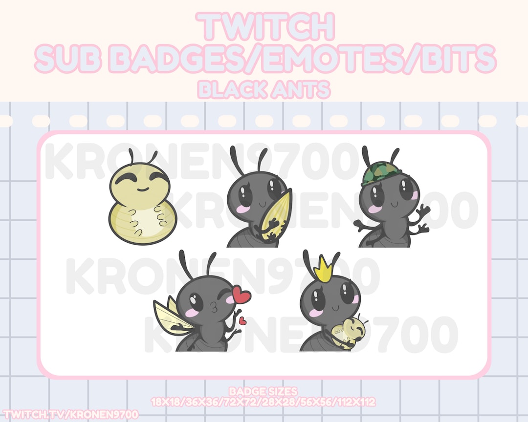 Kawaii Ant Theme Twitch Sub Emotes Badges 112x112 56x56 28x28 72x72 ...
