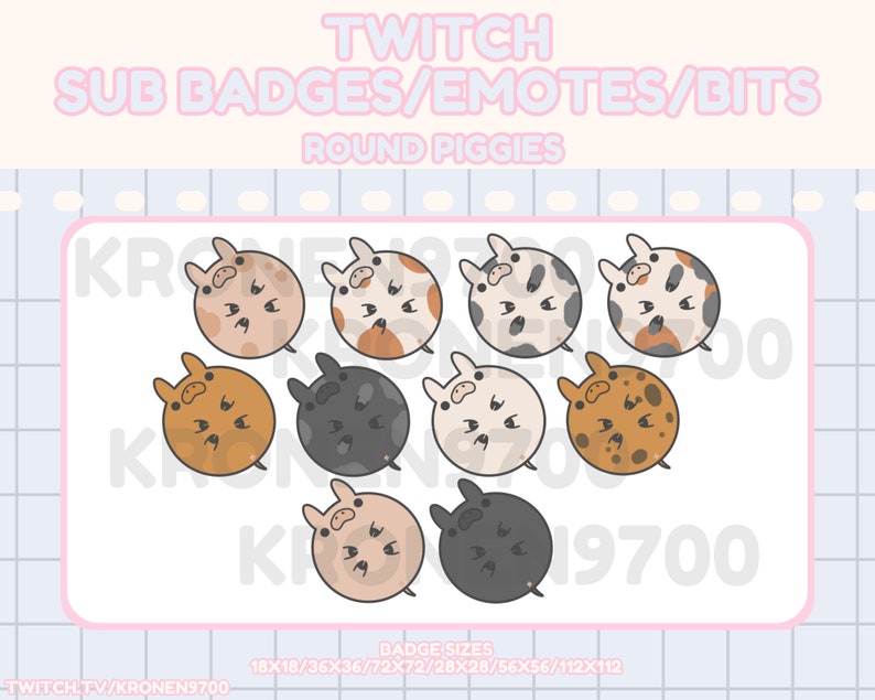 Kawaii Piglet Theme Twitch Sub Emotes Badges 112x112 56x56 28x28 72x72 ...