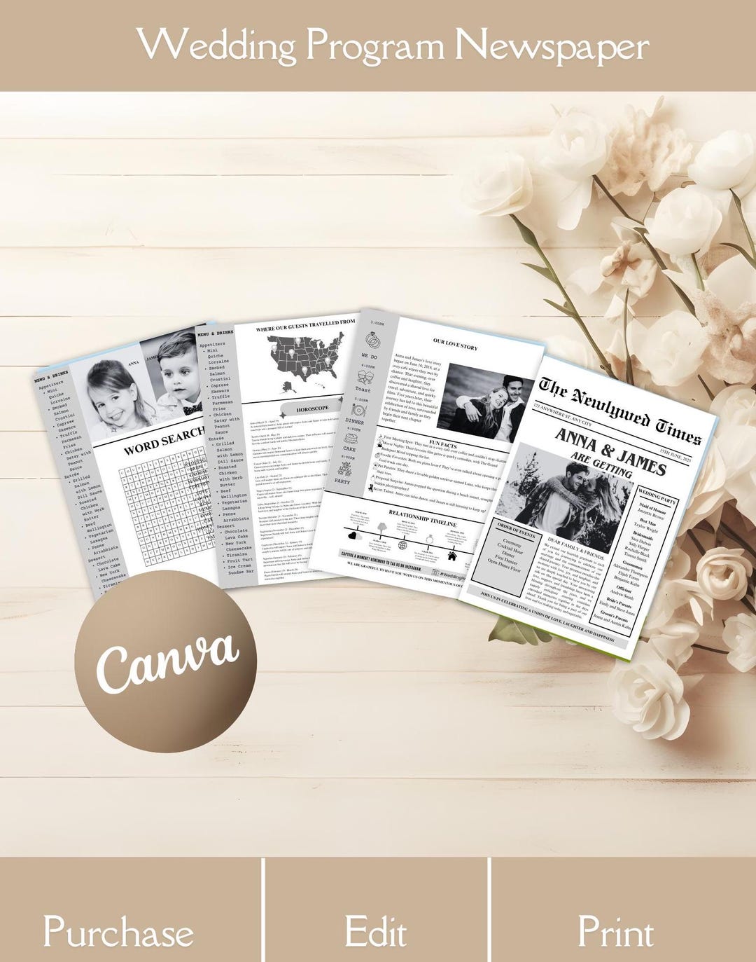 Wedding Newspaper | Wedding Newspaper Template | Printable Wedding ...