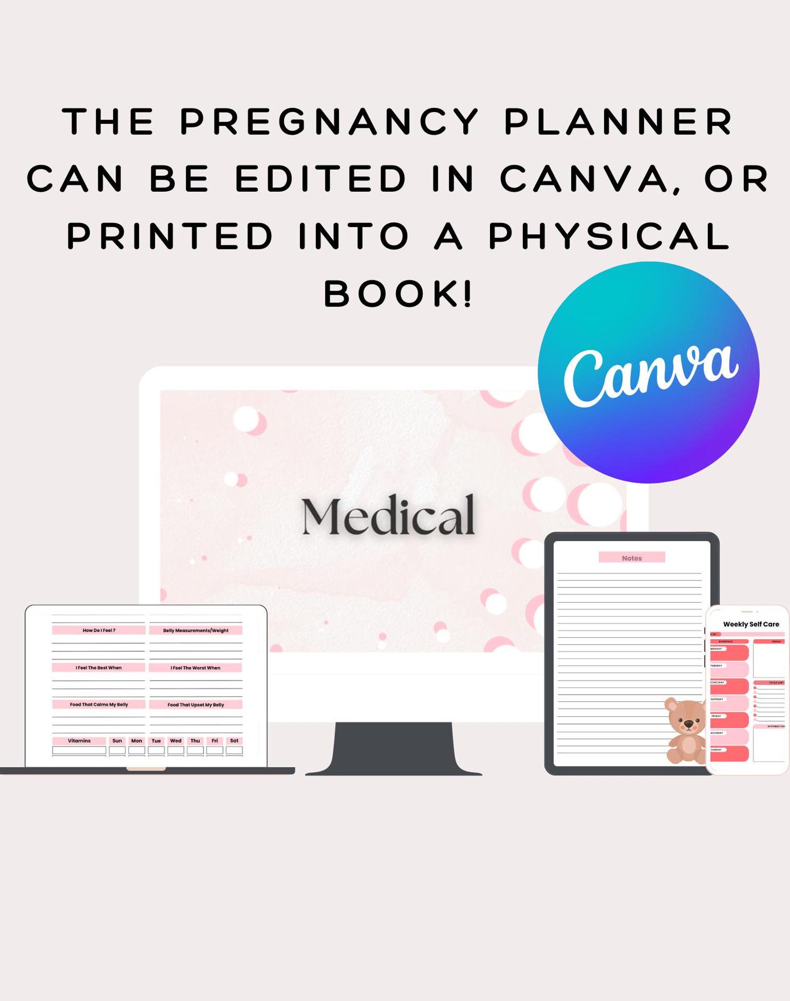 Digital Pregnancy Journal | Canva Planner, First Time Mom (digital ...