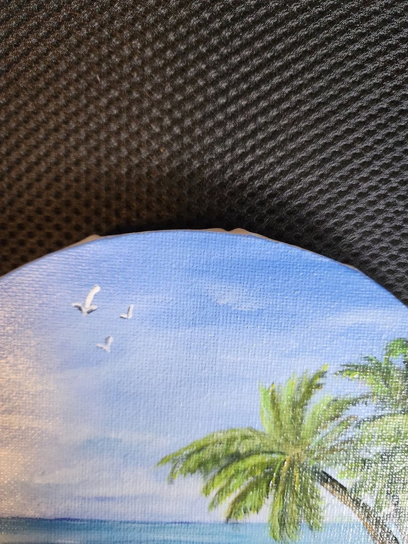 Tropical Beach Acrylic Painting on an 8 Inch Round Circle. Painting is ...
