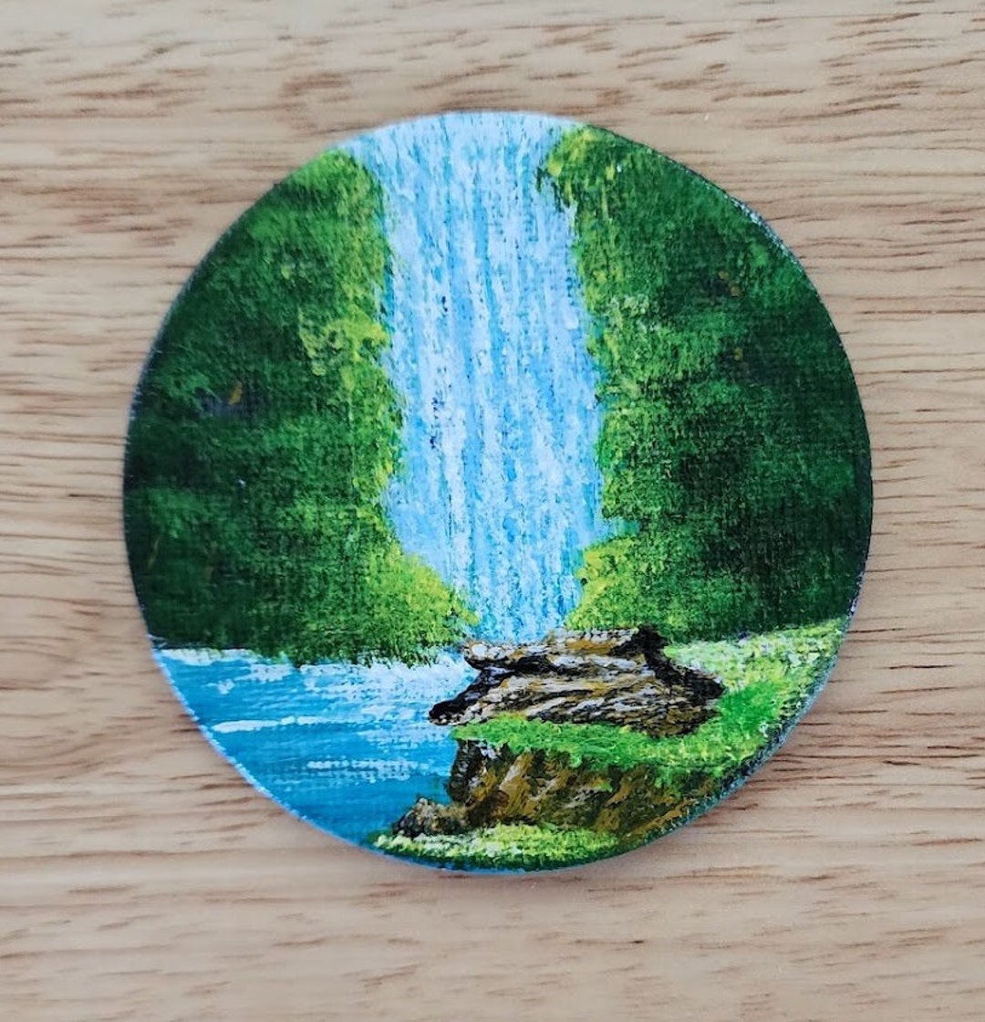 Waterfall Fridge Magnet. Hand Painted Magnet. Acrylic Hand Painted ...