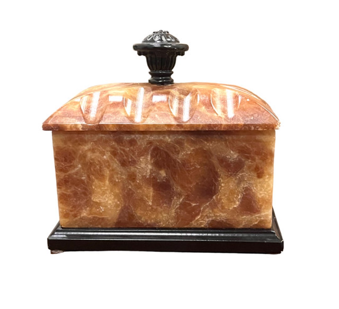 Brown Alabaster Box and Lid With Black Marble Base and Topper - Etsy