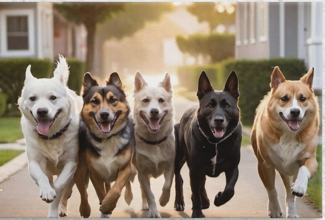 Wall Art Featuring Dog Pals Roaming the Neighborhood - Etsy