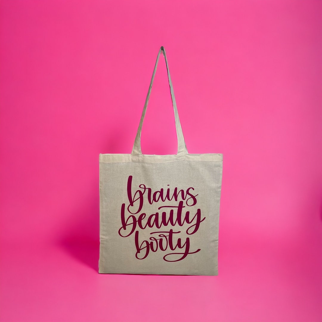 Tote Bag "brains BEAUTY Booty", Reusable Bag, Cotton Bag, Book Bag ...