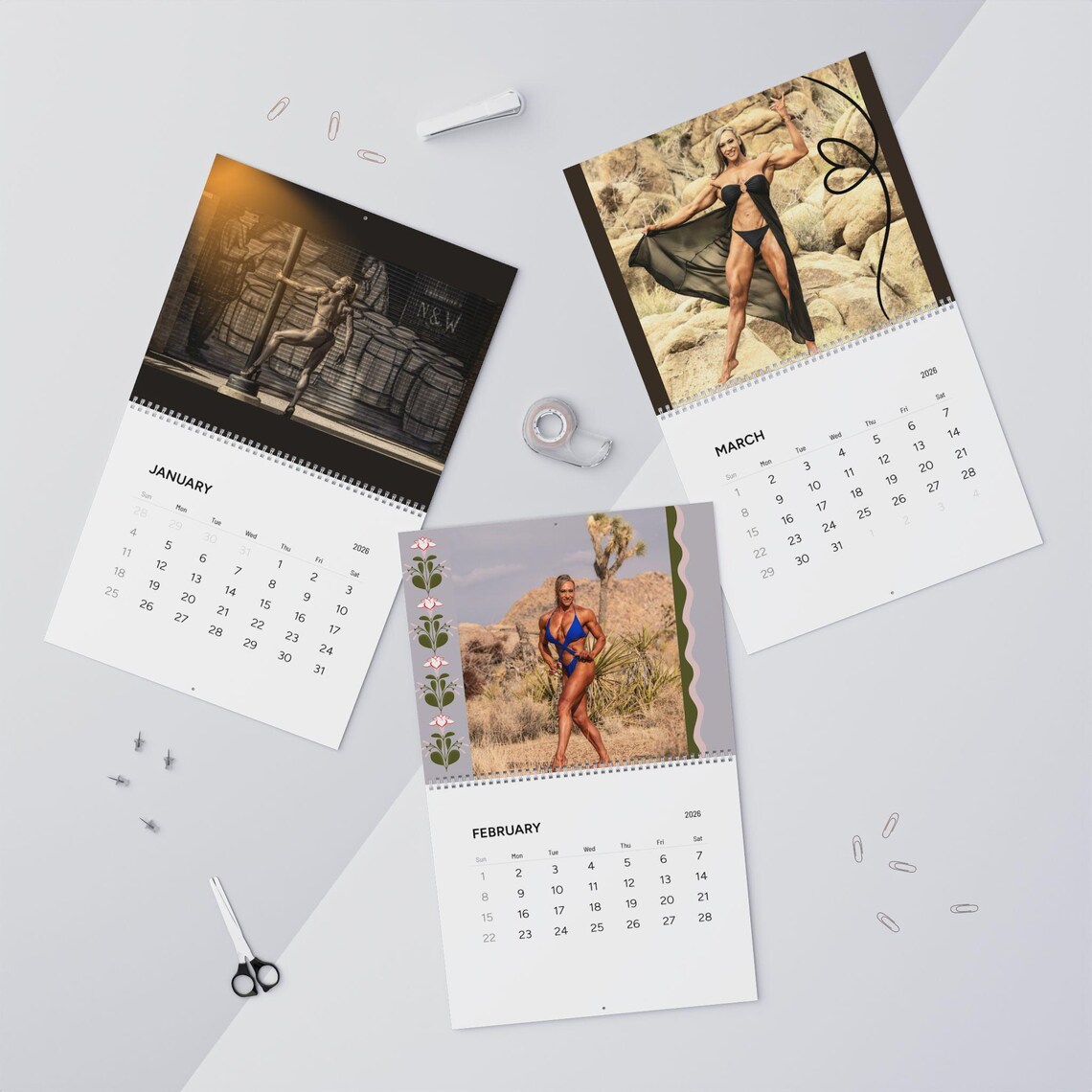 2026 Wall Calendar, Bikini Girl, Fitness Model, Gift for Him, Bodybuilding, Wall Hanging ...