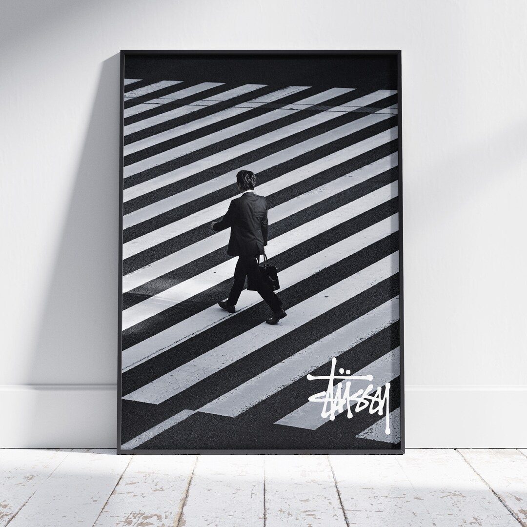 Vintage Stussy Logo Crosswalk Poster I Black & White Fashion Print I ...