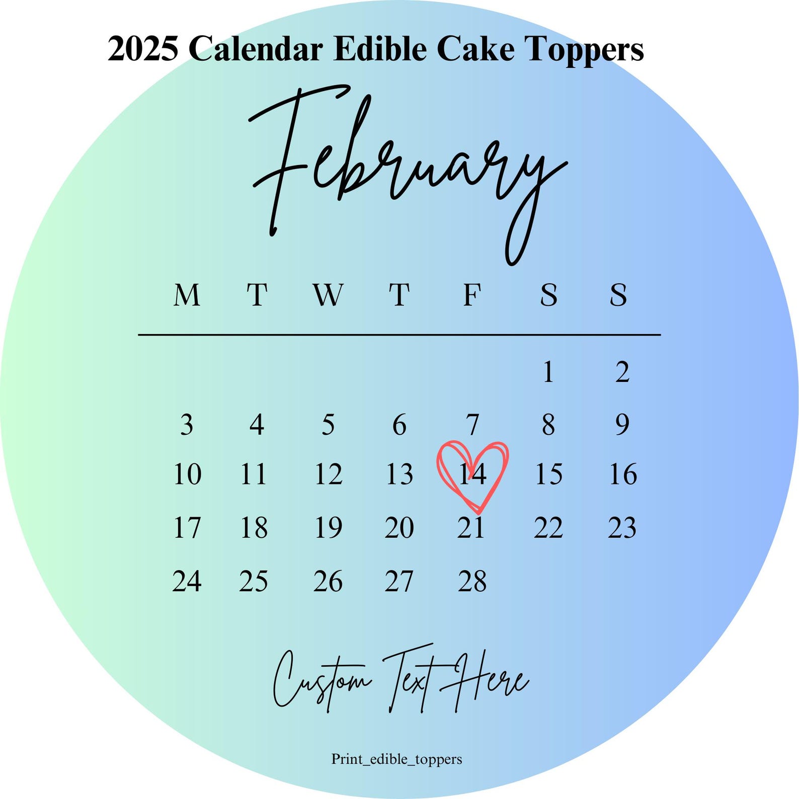 2025 Calendar Edible Cake Toppers / Wafer or Icing Paper A4 / Print ...