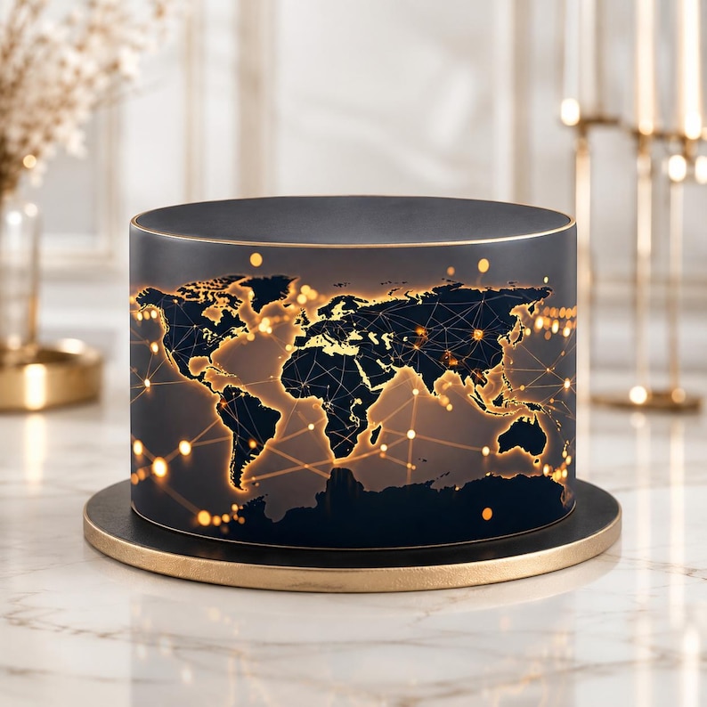 World Map Ribbon Edible Icing Wafer Sheet Cake Topper - Travel Theme ...
