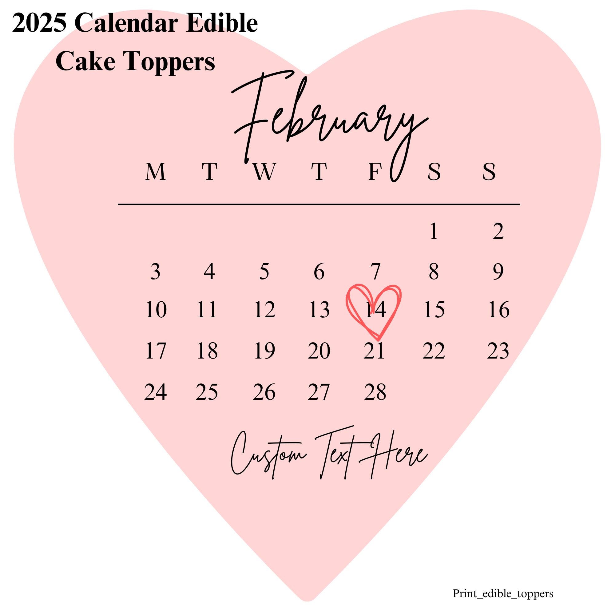 2025 Calendar Edible Cake Toppers / Wafer or Icing Paper A4 / Print ...