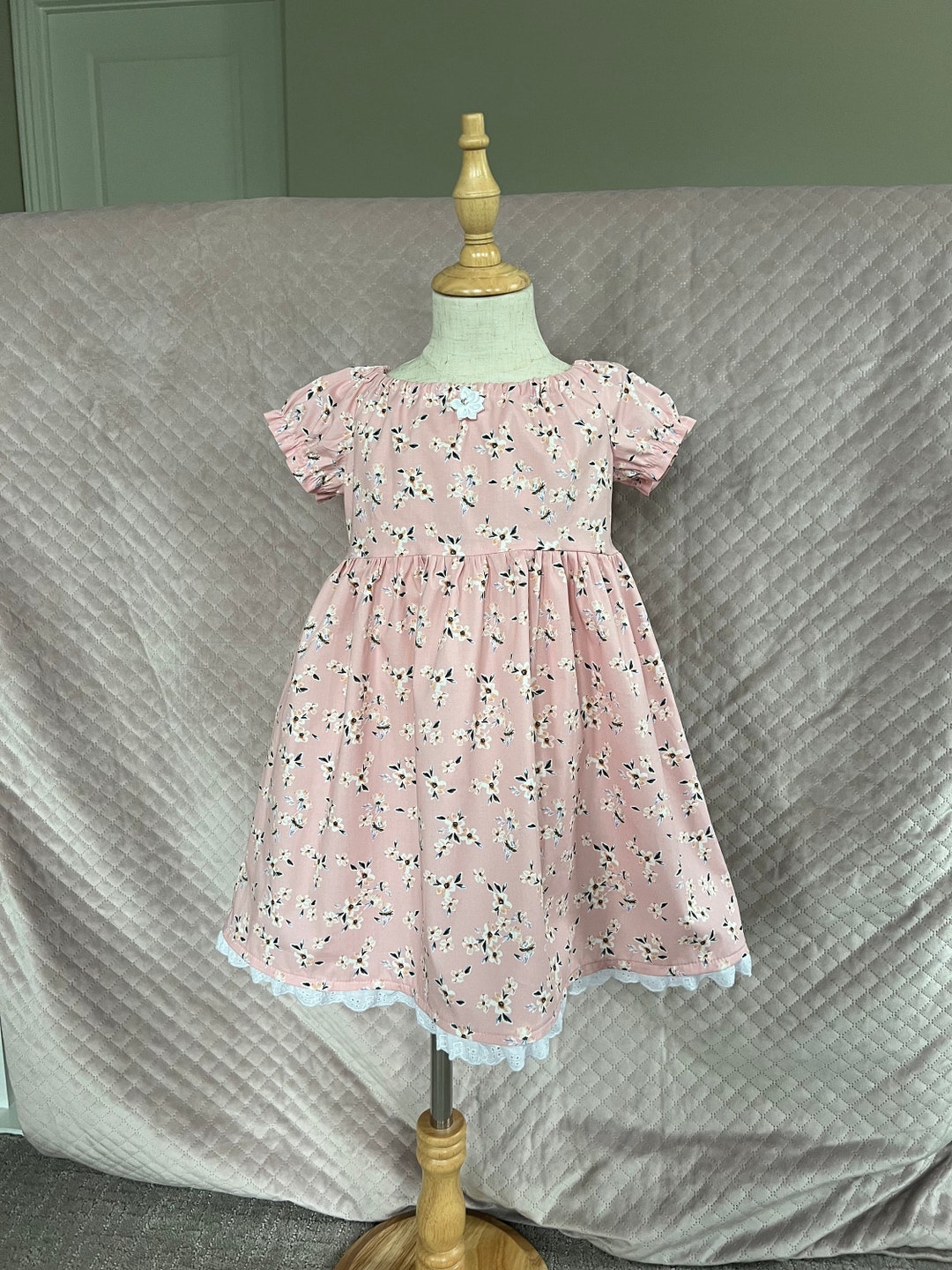 Girls Pink Floral Dress - Age 4 - Handmade - Etsy