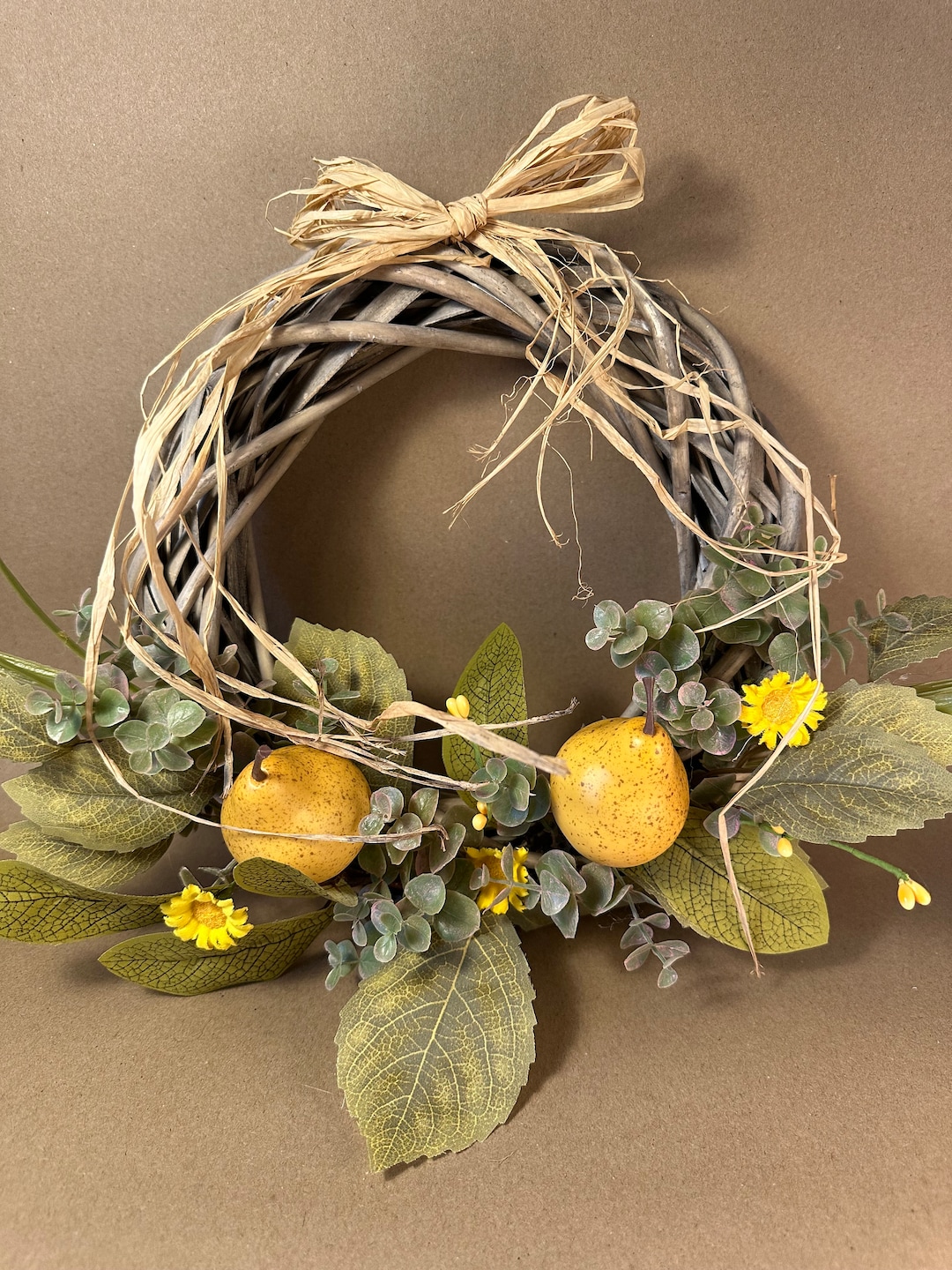 Woven Rattan Wreath With Pears | Spring Pear Wreath | Rustic Wreath ...
