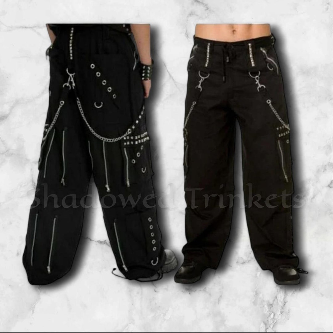 Handmade Gothic Men Black Chrome Trousers Punk Rock Studs Metal Prime ...