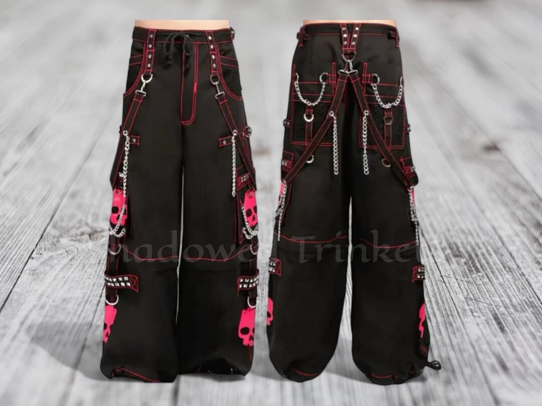 Gothic Pant Pink Super Skull Gothic Cyber Chain Goth Jeans Punk Rock ...