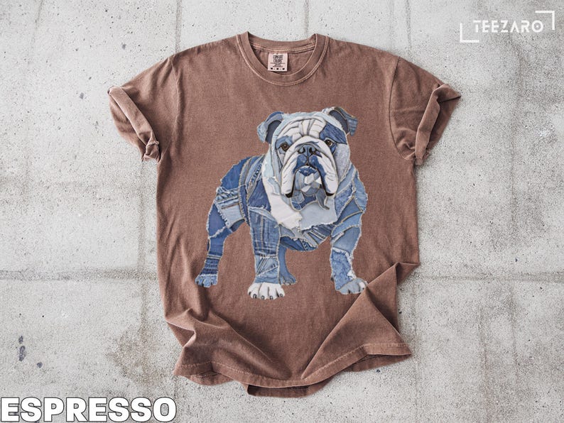 Denim Patchwork Print Bulldog T-shirt: Unique Dog Lover Gift - Etsy