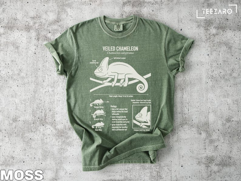 Veiled Chameleon Biology Infographic T-shirt, Reptile Science Lover Tee ...