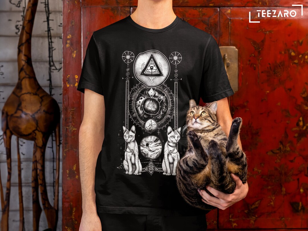 Mystic Cats & Cosmic Symbols T-shirt, Occult Feline Tee, Goth Astrology ...