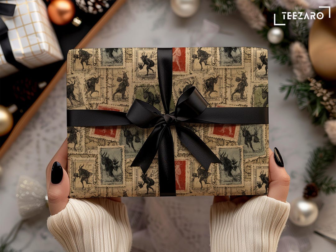 Gothmas Wrapping Paper: Vintage Devil Stamps, Gothic Xmas Gift Wrap ...