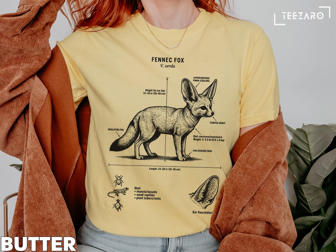 Fennec Fox T-shirt: Desert Animal, Detailed Anatomy, Comfort Colors ...