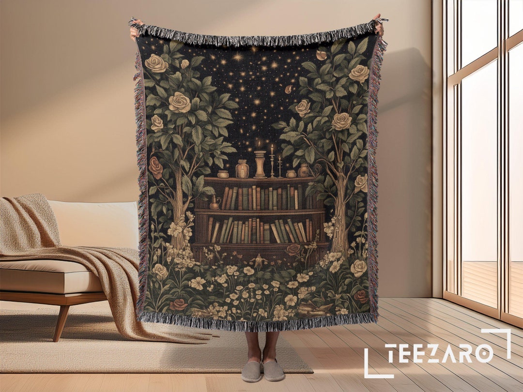 Forest Library Woven Tapestry Throw Blanket: Book Nook Decor - Etsy