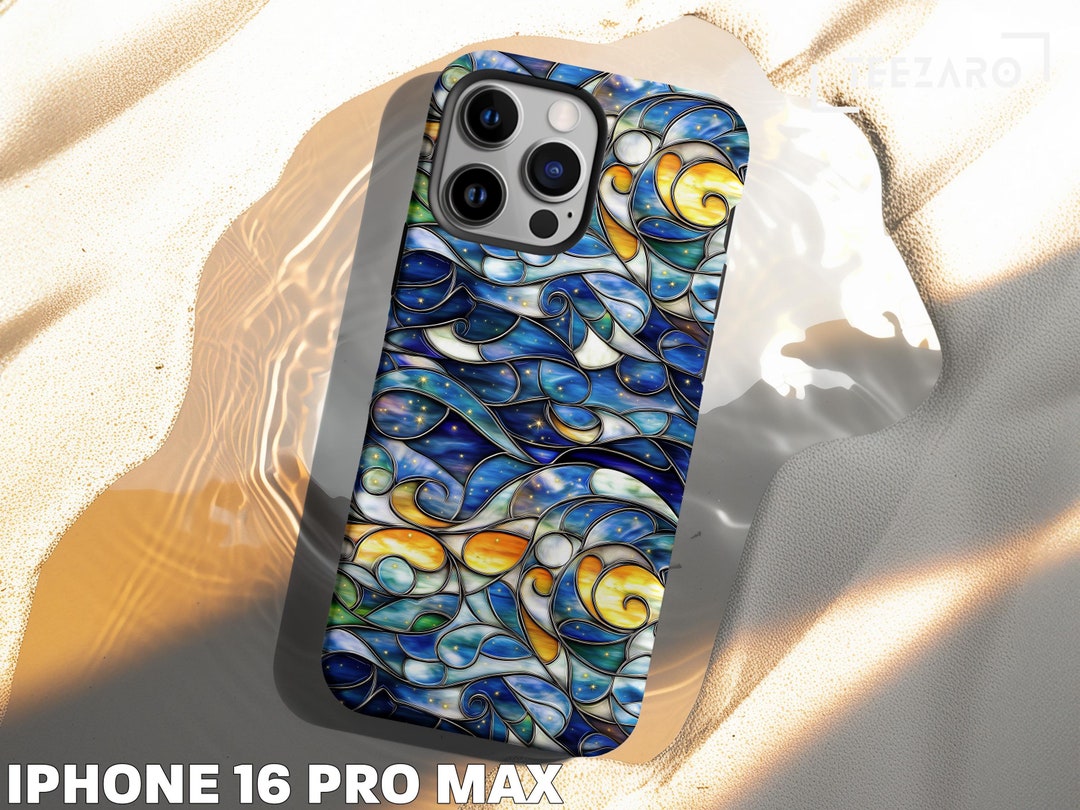 Stained Glass Ocean Waves Phone Case, Aesthetic iPhone 16 15 14 Pro Max ...