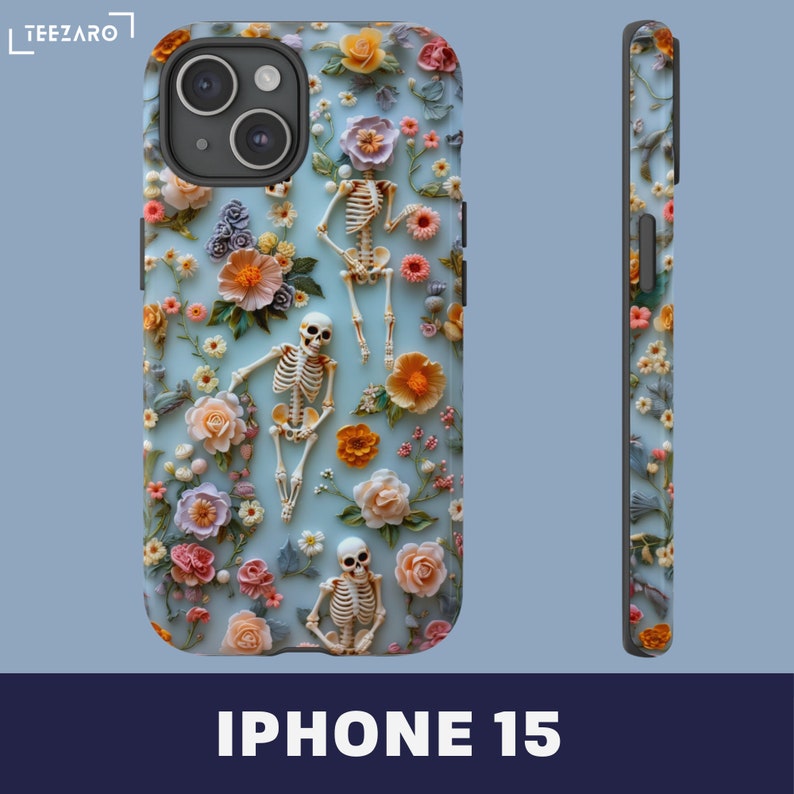 Floral Skeleton iPhone 15 14 13 Pro Max Tough Case, Halloween Galaxy ...
