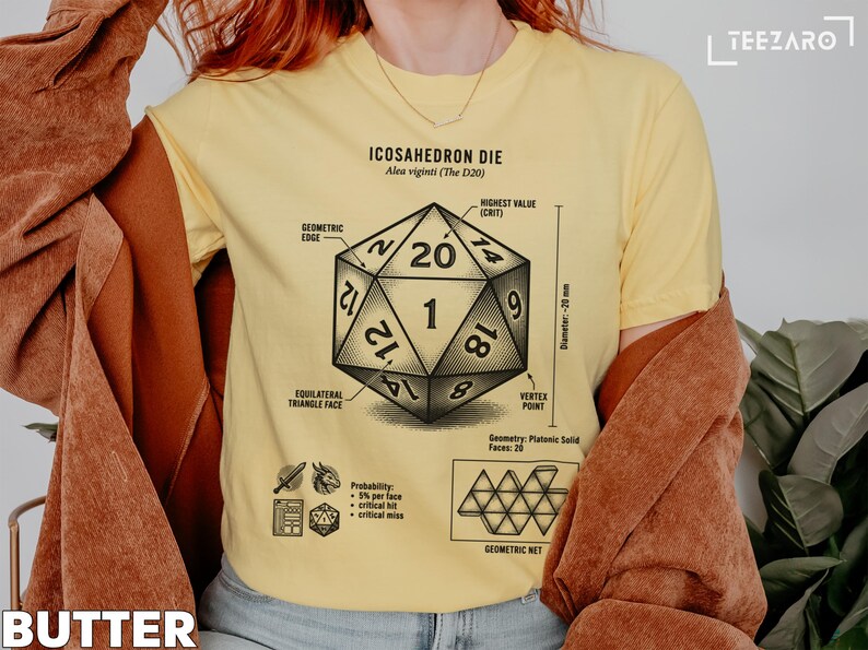 D20 T-shirt: Icosahedron Die Design, Geometric, Tabletop Gaming, Role ...