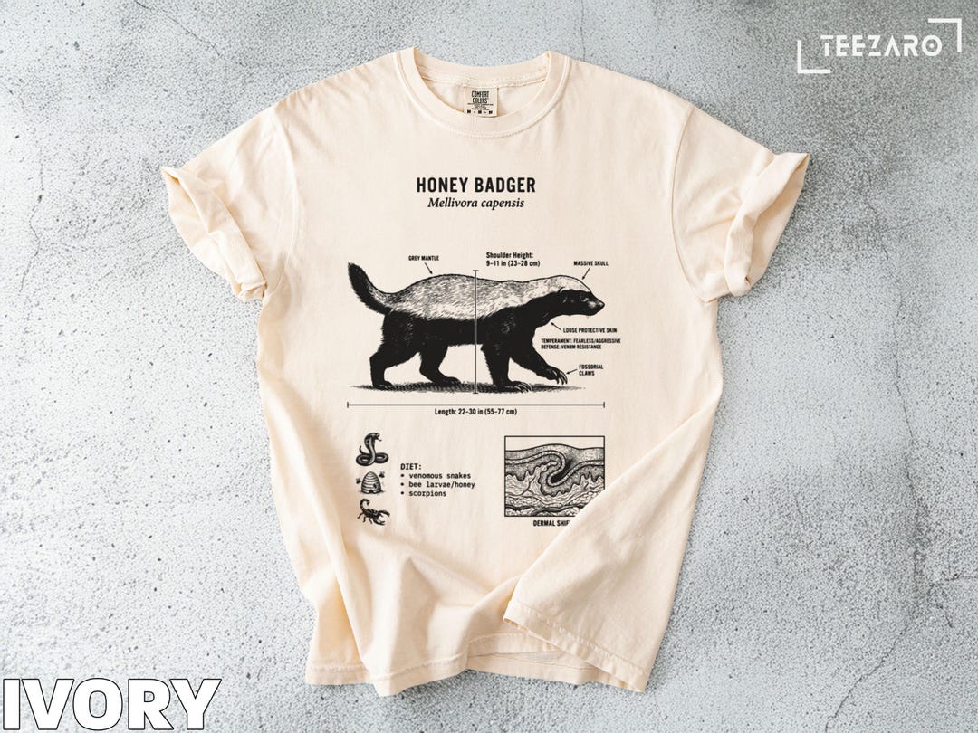 Honey Badger T-shirt: Anatomical Design, Fearless, Venom Resistance ...