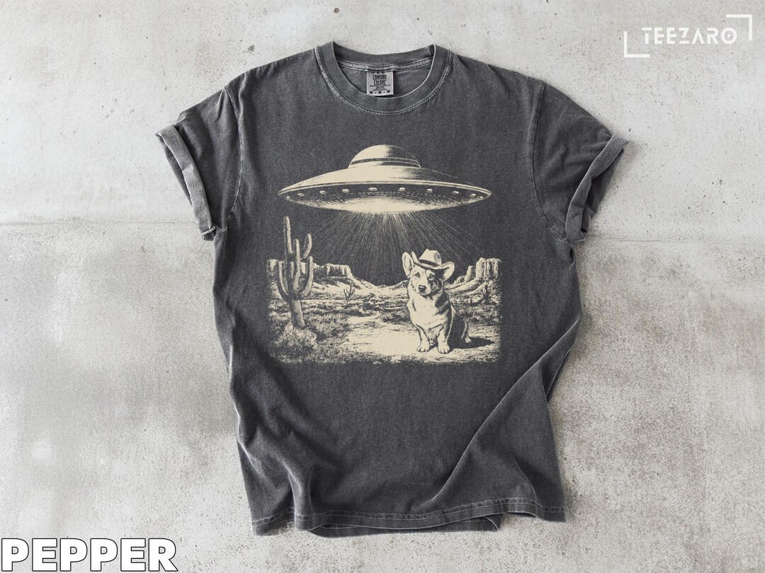 Cowboy Corgi Alien Abduction T-shirt: Funny UFO Graphic Tee - Etsy