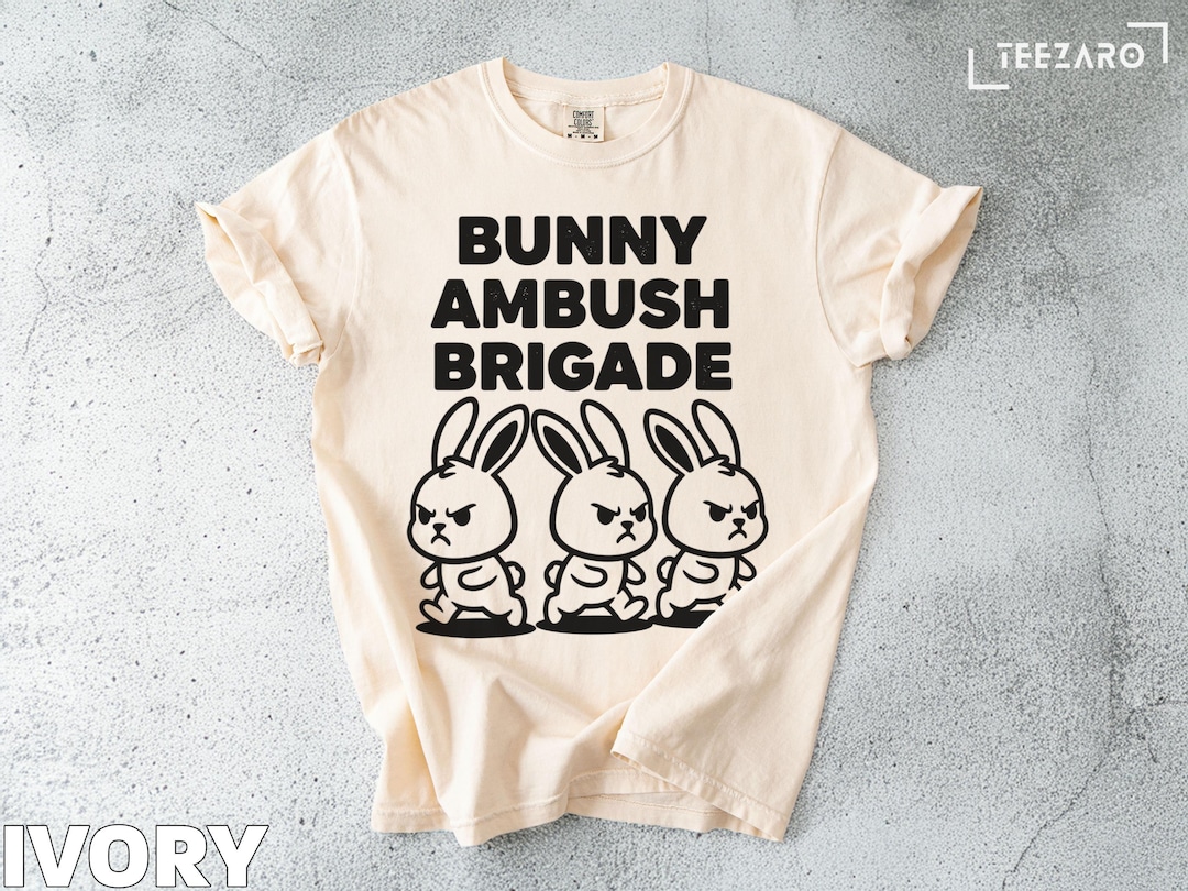 Bunny Ambush Brigade T-shirt: Funny Cartoon Rabbit Graphic, Mischievous ...