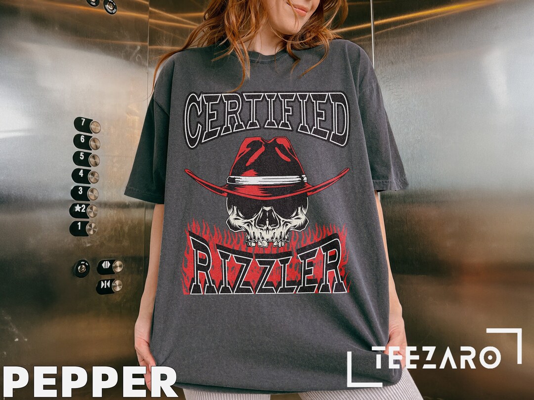 Certified Rizzler T-shirt, Funny Skull Cowboy Hat Tee, Western Rizzler ...