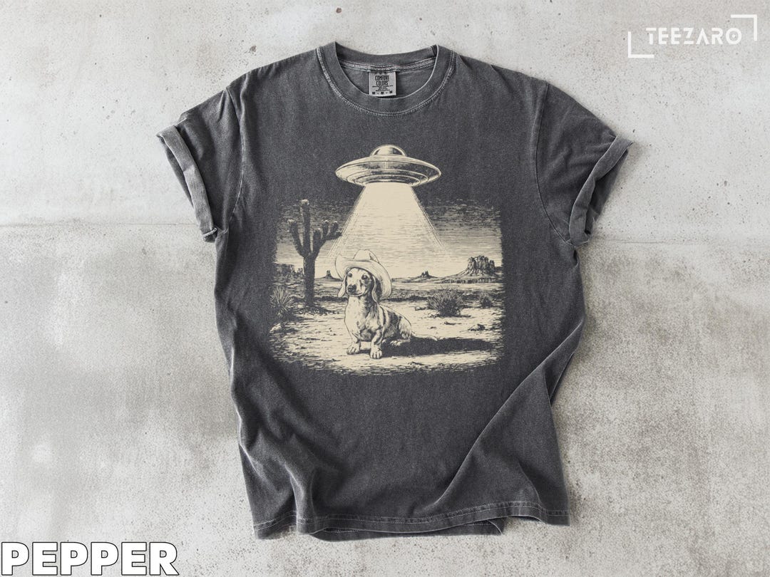 Dachshund Cowboy T-shirt: Alien Abduction Weiner Dog Graphic Tee - Etsy