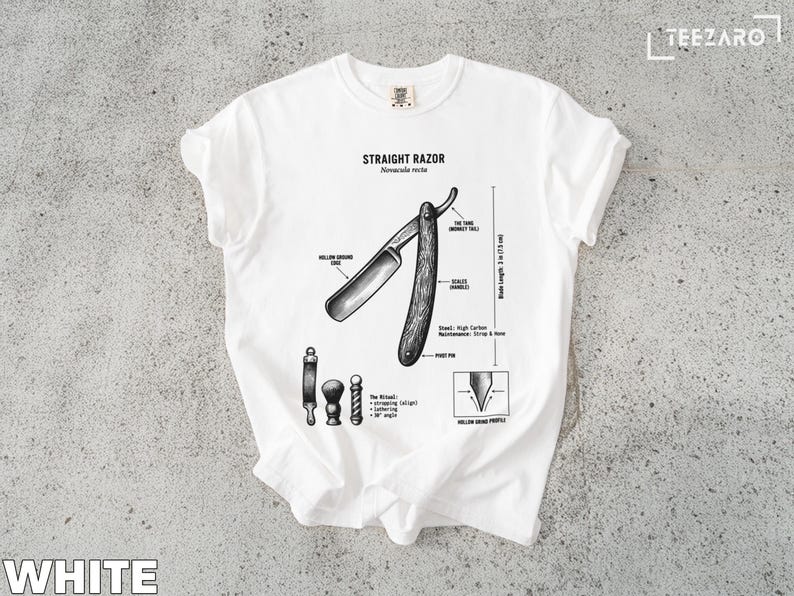 Straight Razor T-shirt: Barber Tools, Detailed Diagram, Comfort Colors ...